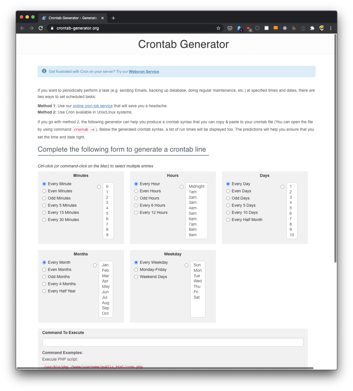 Linux Commands Crontab